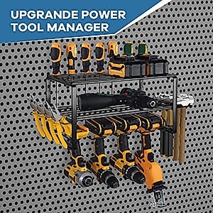 Amoowis Power Tool Organizer, Drill Holder Wall Mount, Heavy Duty Tool Holder, Power Tool Storage Rack, Cordless Tool Organizer, Garage Organization and Storage, Utility Racks Tool Shelf with Hangers