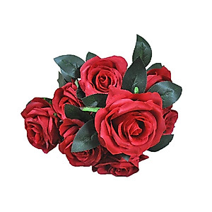 Jasion Artificial Roses 10 Heads Faux Flower Arrangement Silk Bouquet for Home Office Parties and Wedding Decoration (Red)
