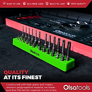 Olsa Tools Hex Bit Organizer with Magnetic Base | Magnetic Hex Bit Organizer for Your Specialty, Drill or Tamper Bits (Green) | Magnetic Bit Holder | Hex Holder | Professional Grade