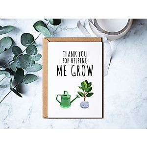 KrysDesigns Thank You Appreciation Gift To Favorite Teacher - Thank You For Helping Me Grow - Teacher Appreciation Card - Card For Mentor - Card For Coach, 5x7 inches
