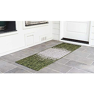 Unique Loom Modern Collection Gradient, Distressed, Vintage, Abstract, Indoor and Outdoor Area Rug, 2 ft x 6 ft, Green/Beige