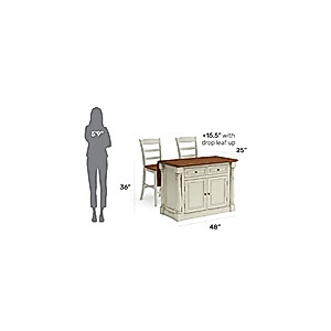 Homestyles Monarch Kitchen Island Set, With 2 Stools, Off-White