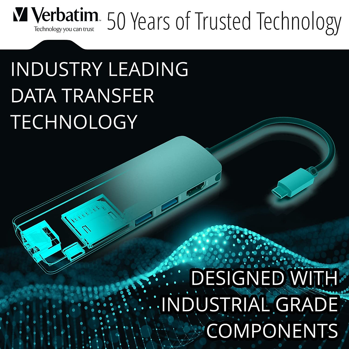 Verbatim 6-in-1 USB C Hub w/Dongle - USB Hub for Laptop w/ 2 USB 3.0, USB C, SD Card Reader, 4K HDMI, Ethernet, Compact & Portable USB-C Hub