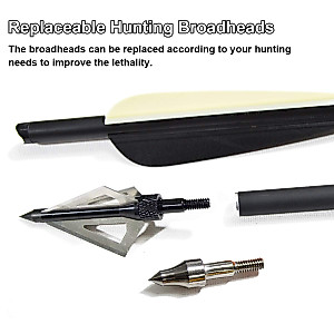 VNAKER 20 Inch Carbon Crossbow Bolts 12 Pack and Hunting Broadheads 12 Pack, Carbon Crossbow Arrows for Hunting and Outdoor Practice(Black)