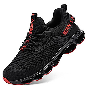 LARNMERN Steel Toe Shoes for Men Women Comfortable Safety Sneakers Breathable Tennies Sneakers Indestructible Work Shoes Black/Red