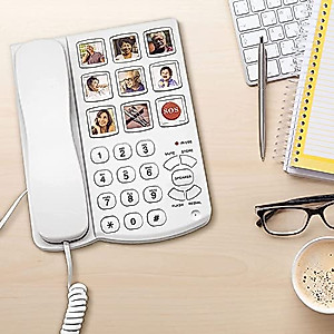 Big Button Phone for Seniors, 9 Pictured Big Buttons,Extra Loud Ringer,Wired Simple Basic Landline Telephone for Visually Impaired Old People with Large Easy Buttons, Emergency House Phones