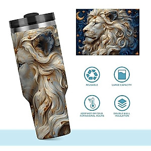 Selerdon 40 oz Tumbler Leo Zodiac with Handle and Straw Lid Vacuum Stainless Steel Insulated Water Bottle Travel Mug Car Cup Holder Friendly BPA Free for Gym Travel Office