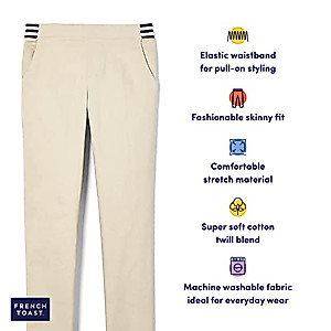 French Toast Girls' Little Pull On Skinny Fit Stretch Pants with Elastic Waist and Pockets, School Uniform for Kids, Khaki, 7