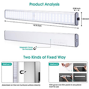 YIGER 78 LED Closet Lights (2 Pack), Under Cabinet Lighting, Rechargeable LED Night Light, Motion Activated. Ideal for Closet, Cabinet, Kitchen,Wardrobe,Cupboard,Hallway,Pantry,etc