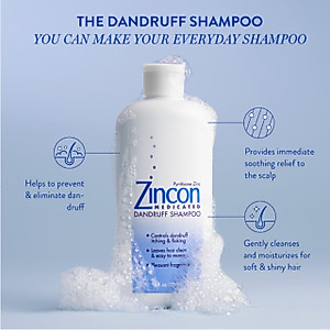 ZINCON Medicated Dandruff Shampoo, for Dry, Itchy Scalp Care & Anti-Dandruff with Immediate Soothing Relief - 8 Fl Oz