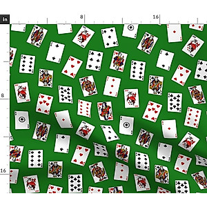 Spoonflower Fabric - Playing Cards Green Deck Card Game Poker Casino Printed on Petal Signature Cotton Fabric Fat Quarter - Sewing Quilting Apparel Crafts Decor