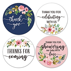 2" Round Blush Floral Thank You Favor Stickers- FloralThank You Labels for Wedding, Bridal Shower, Baby Shower, Small Business, Bakeries, Handmade Goods, Birthday Party Favors(80 Labels)