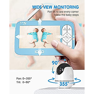 iDOO Baby Monitor, Baby Monitor with Camera and Audio 720P, Baby Monitor no WiFi with Night Vision, 5" HD Display, Remote Pan-Tilt-Zoom, 900 ft Long Range, Two-Way Talk, Room Temperature, Lullabies