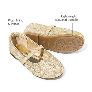 DREAM PAIRS Girls Mary Jane Rhinestone Dress Shoes Slip On Ballet Toddler Flats for Party, Wedding, Christmas Muy-Shine-Infant Gold/Glitter Size 7 Toddler