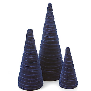 Navy Velvet Cones Set of 3, Mantel decor Holiday Entryway, Minimalist decor, Blue Christmas, Tree Figurines (Navy)