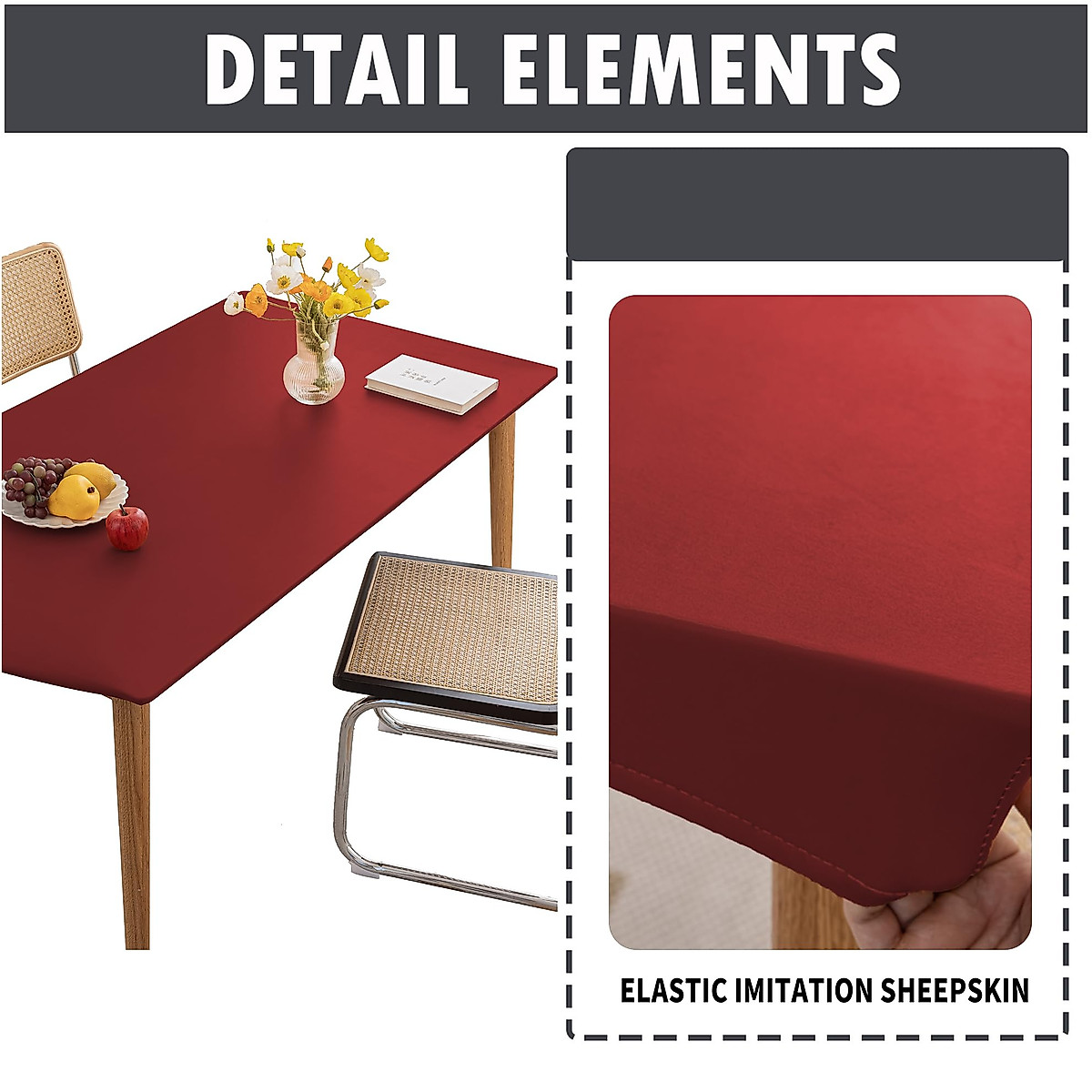 Huierxun PU Stretch Fitted Rectangle Tablecloth with Elastic Edge 35 x 55 Inch Waterproof Oil Proof Table Cloth Wipeable Table Cover for Indoor Outdoor Furniture Protect (Red,35"x55")