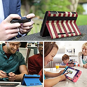 Fintie Protective Case for Nintendo Switch - [Multi-Angle Viewing] Ultra Slim Vegan Leather Play Stand Cover with Elastic Strap for Nintendo Switch 2017 - Galaxy