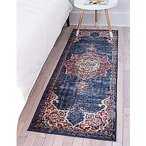 Unique Loom Utopia Collection Traditional Classic Vintage Inspired Area Rug with Warm Hues, 2' x 6' 1" Runner, Dark Blue/Beige