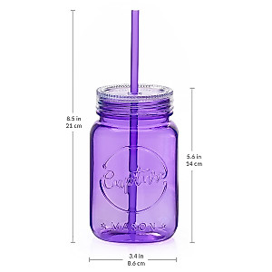 Cupture Acrylic Mason Jar Tumbler Mugs with Lids & Straws - 20 oz, 6 Pack (Warm Blossom)