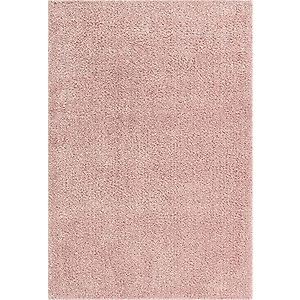 Unique Loom Solo Collection Solid, Plush, Kids, Modern Area Rug, 5 ft x 7 ft 7 in, Pink