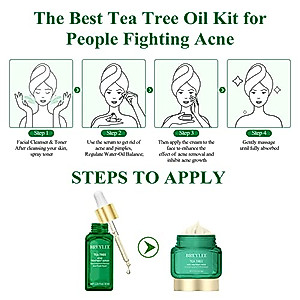 Acne Treatment Kit, Tea Tree Oil Serum & Cream,Skin Care Set for Prone Face Sensitive, Cystic Acne Pimples Scars Remover, Redness Relief, Niacinamide Facial Moisturizer, Anti Aging, Daily Prevention