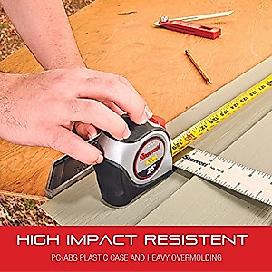 Starrett Exact Plus Retractable Imperial Pocket Tape Measure with Nylon Coating and Black Anodized Steel Belt Clip - 1.06" Width x 16' Length - KTXP106-16-N