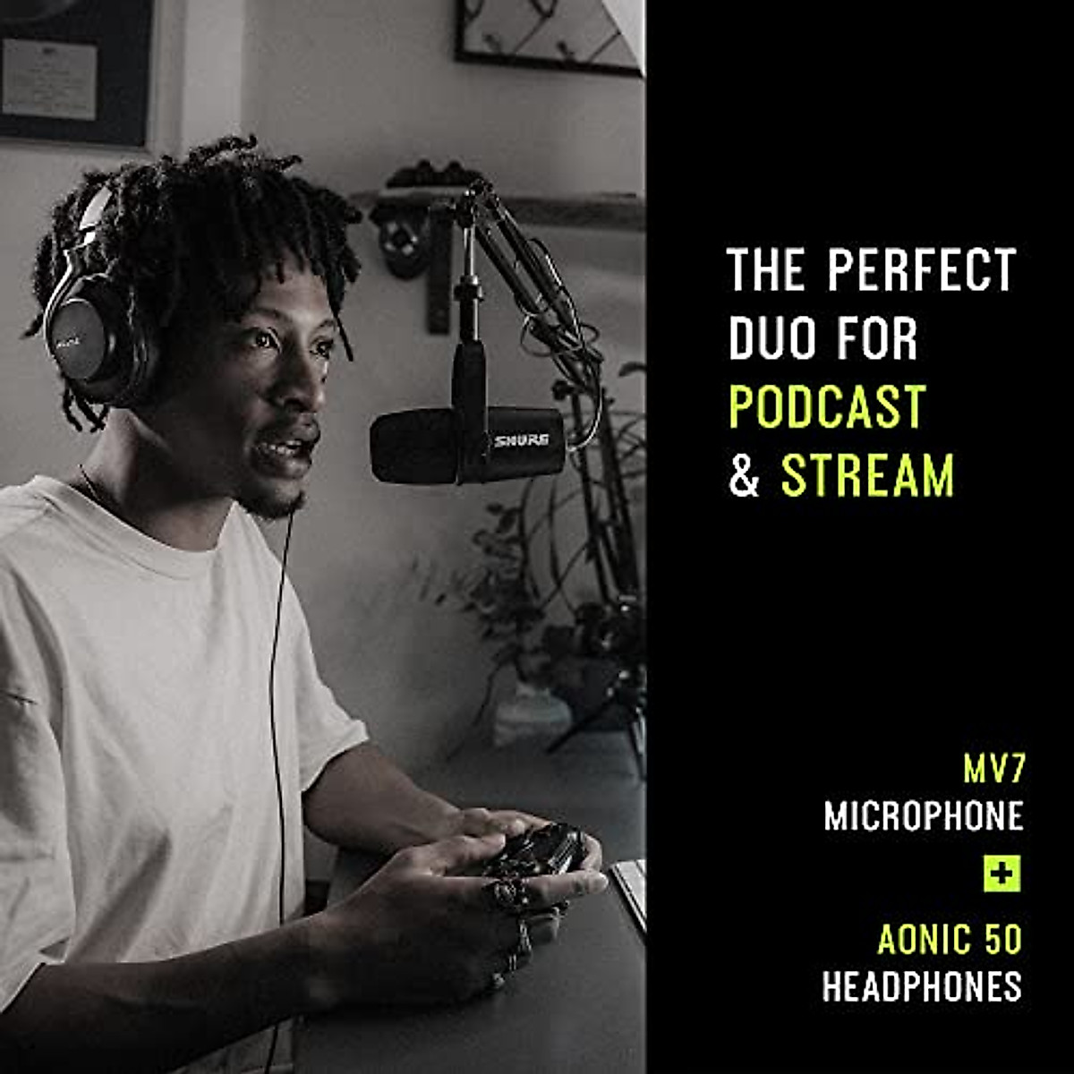 Shure MV7 USB/XLR Dynamic Microphone + AONIC 50 Wired/Wireless Noise Cancelling Headphones for Podcasting, Recording, Streaming & Gaming, Professional Quality Sound & Durability - Silver/Black