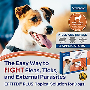 Effitix Plus Topical Solution for Dogs - Flea and Tick for Small Dogs (11-22.9lbs), 3 Doses, Waterproof Topical Prevention (by Virbac)