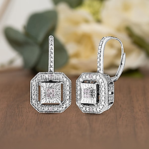 Natalia Drake Antique Style Drop Leverback Bridal 1/10 Cttw Diamond Earrings for Women in Rhodium Plated 925 Sterling Silver