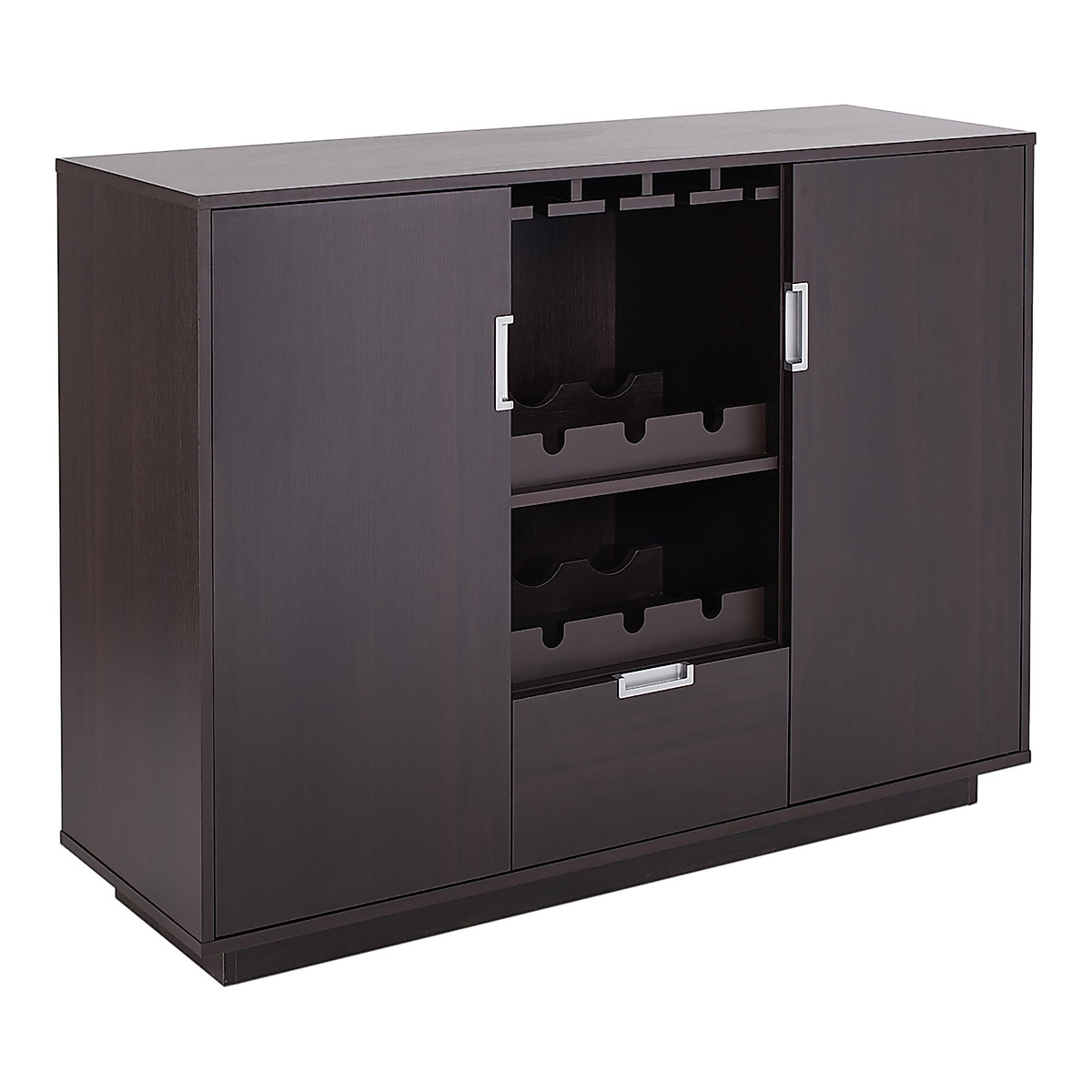 Furniture of America Mendocino Contemporary 1-Drawer, Wood Frame Dining Buffet with Wine and Glasses Display Racks, Espresso