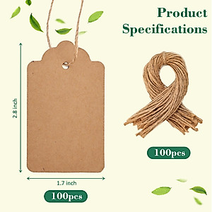 100pcs Kraft Paper Gift Tags with String, Blank Gift Bags Tags Price Tags(Brown)