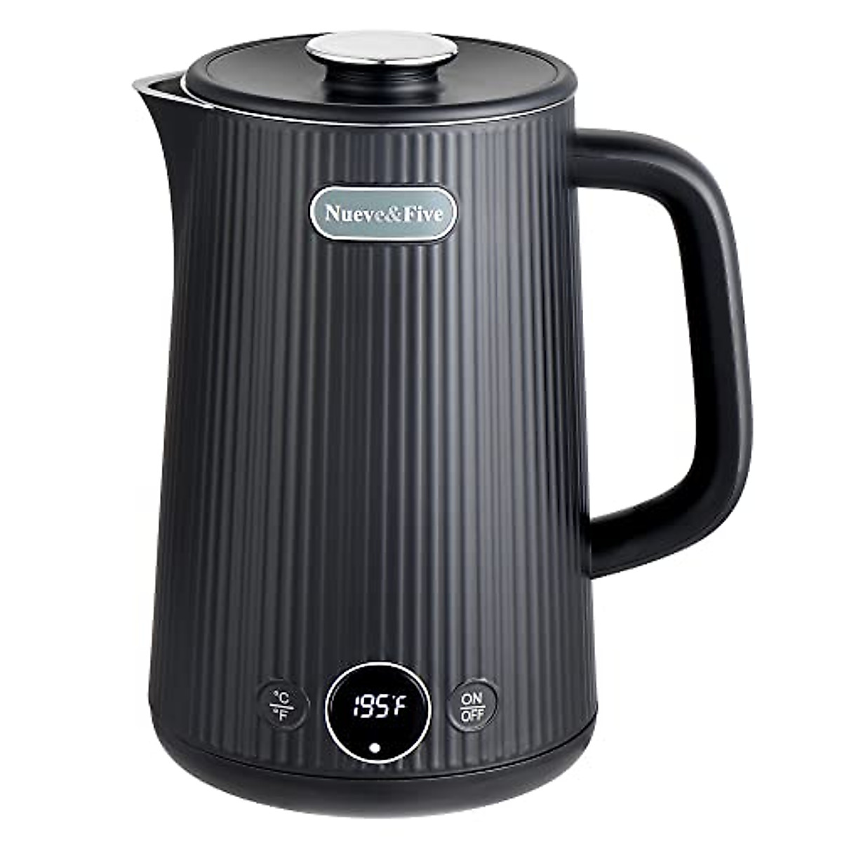 Nueve&Five Electric Kettle with Digital Temperature Display(℉/℃), 1.7L Double Wall Electric Hot Water Kettle, Auto Shut Off, 1200W Seamless 304 Stainless Steel Electric Tea Kettle -Black