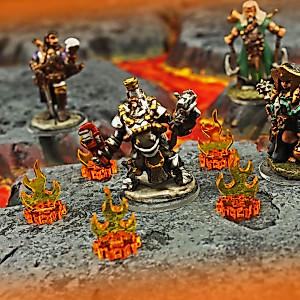 LITKO Flame Marker | Fire Indicator | Spell Effect | Inferno | Compatible with Dungeons & Dragons, Warhammer 40k, Bolt Action, and Other Wargames (Yellow Flames & Amber Base, Mini)