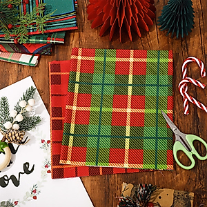 Whaline 12Pcs Christmas Cotton Fabric Bundles Buffalo Plaid Xmas Fat Quarters Red Green Checkered Printed Sewing Fabrics for DIY Handmade Crafting, 18 x 22 Inch