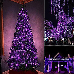 Outdoor Christmas String Lights, 320 LED 35m/115ft Indoor Waterproof 8 Modes Fairy Twinkle Lights End-to-End Plug in, for Christmas Tree Garden Wedding Party Home Patio Lawn Decoration (Purple)