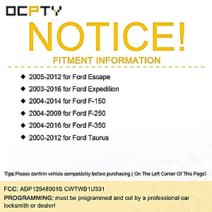OCPTY 1 X Flip Key Entry Remote Control Key Fob Transmitter Replacement for 2005-2013 for Ford for Mustang CWTWB1U331 4 Buttons 315 Mhz 63chips
