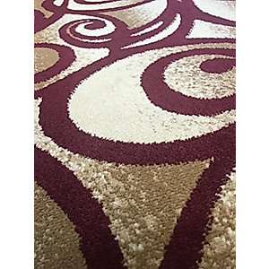 Bellagio Modern Door Mat Contemporary 256,000 Point Area Rug Burgundy Swirl Design 341 (2 Feet X 3 Feet 4 Inch )