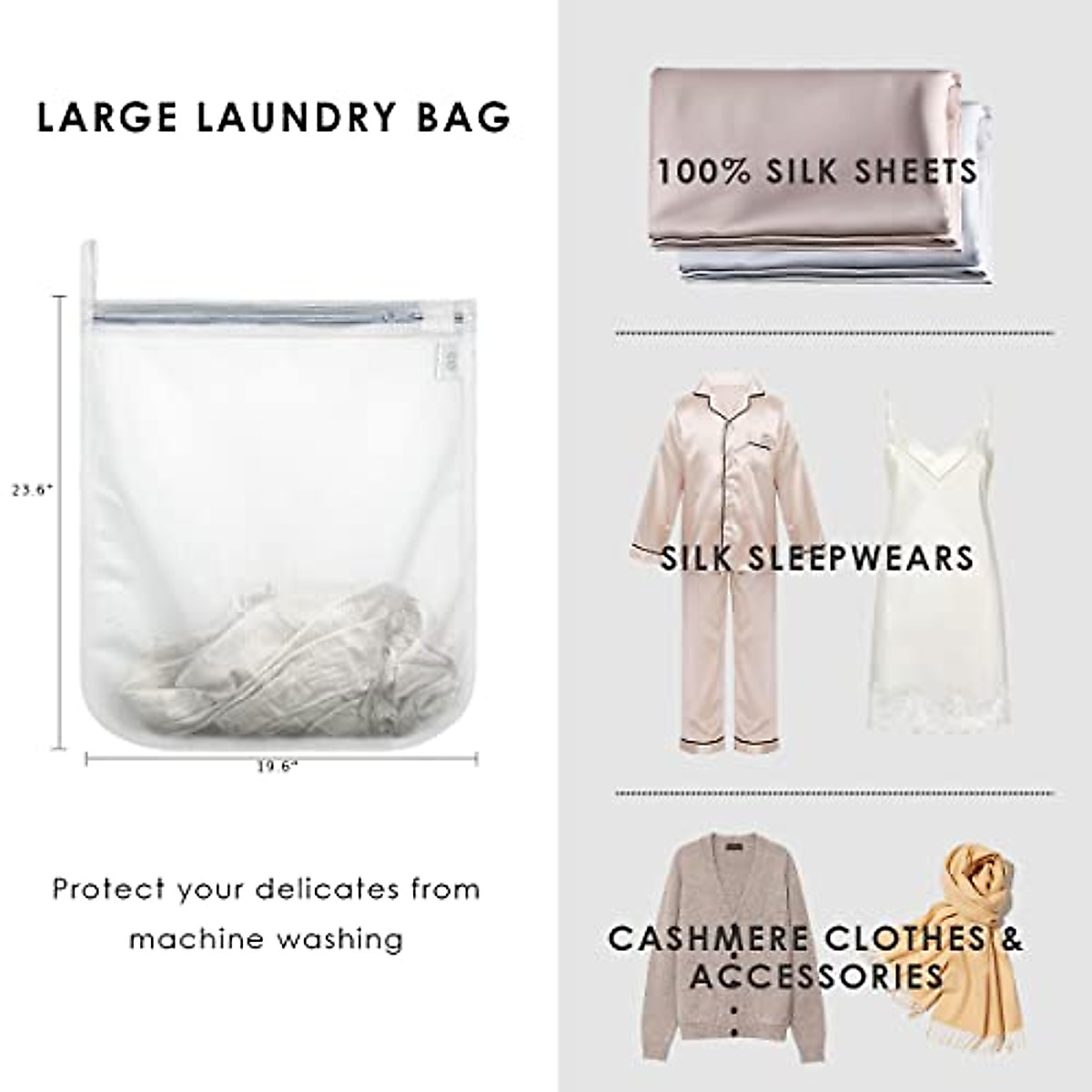 PROMEED Reusable Mesh Laundry Bag for Delicates, Large Size Wash Bag for Mulberry Silk Pillowcase Fitted Sheet Flat Sheet,1Pc Washing Machine Wash Bags for Shirt,Blouse,Underwear,Baby Clothes(20"x24")