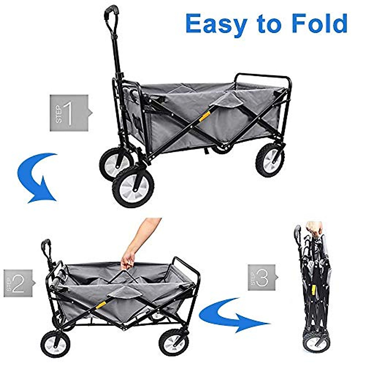 Suuim Folding Garden Wagon Cart Outdoor Park Collapsible Utility Wagon Picnic Camping Cart for Outdoor/Festivals/Camping (B:Gray)