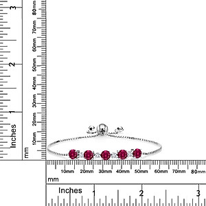 Gem Stone King 925 Sterling Silver Red Created Ruby and White Lab Grown Diamond Tennis Bracelet For Women (5.26 Cttw, Fully Adjustable Up to 9 Inch)