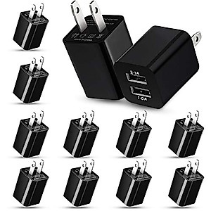 12 Pieces USB Wall Plugs USB Charger Blocks Charging Blocks for Wall Outlet 2.1a Dual Port USB Wall Plug Fast Charging for Most Smartphones and Tablets (Black)