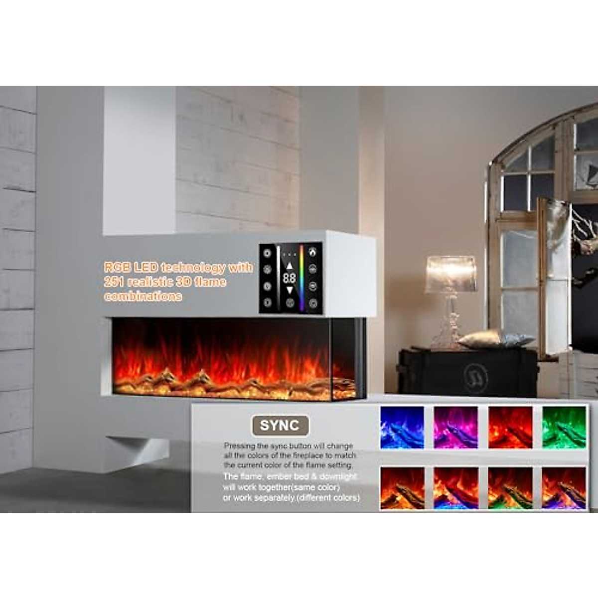 3-Sided Electric Fireplace Heater 80" Smart WiFi- Enabled Electric Fireplace Unit with 251 Color Flames Combinations, 3000/1500Watt Heater Wall Mount & Recessed Fireplace Inserts -Black