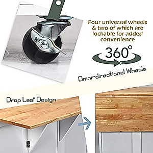 GLACER Kitchen Island Cart on Wheels, Rolling Kitchen Island with Drop Leaf Top, Kitchen Trolley Cart with Drawers, Towel Rack & Bottle Rack, 53.5 x 30 x 36 inches (White)