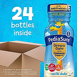 PediaSure Grow & Gain with 2âââ€š¬ââ€ž¢-FL HMO Prebiotic, Kids Nutrition Shake, Vitamins C, E, B1, B2, Non-GMO, Vanilla, Bottle, 8 Fl Oz, 24 Count