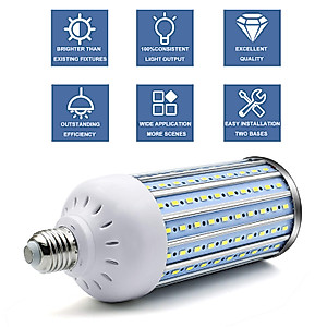YGS-Tech Super Bright 60W (500W Equivalent 5500Lumen) LED Corn Light Bulb, E26/E27 Medium Base, 6500K Daylight White, for Indoor Large Area Lighting, Garage Factory Warehouse Backyard, Basement.