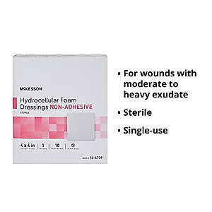 McKesson Hydrocellular Foam Dressings, Sterile, Non-Adhesive, Pad 4 in x 4 in, 10 Count, 10 Packs, 100 Total