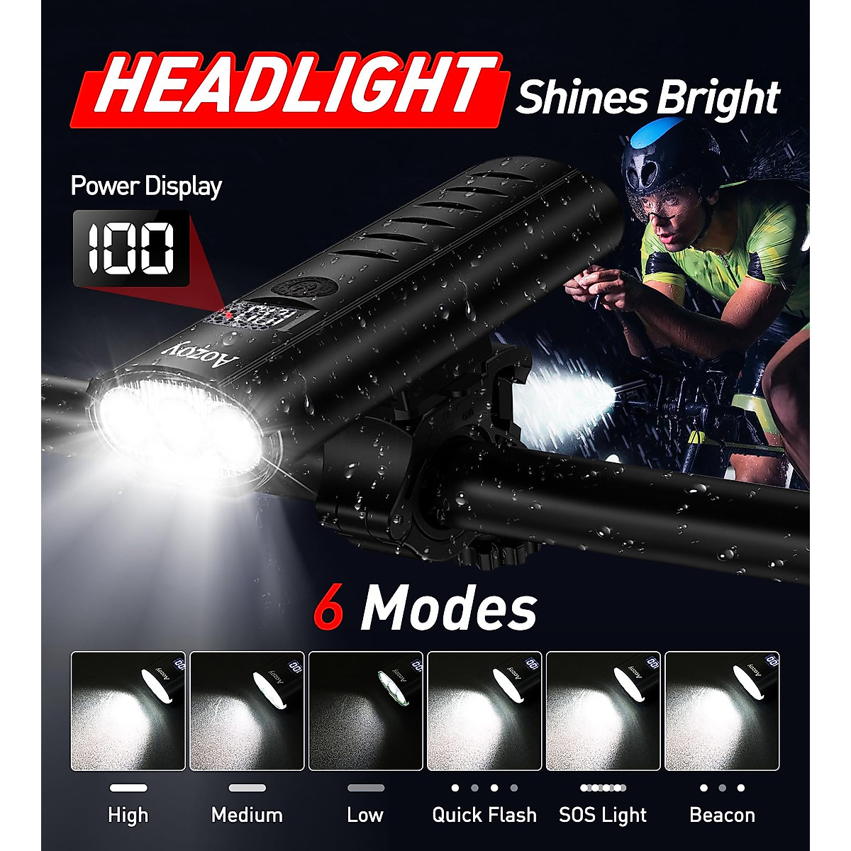 Bike Light Set USB Rechargeable - 5400mAh Bike Headlight & Taillight with Digital Display, 3 LED Super Bright 1600 Lumen 6 Lights Modes for All Bicycles, Road, Mountain, Night Riding