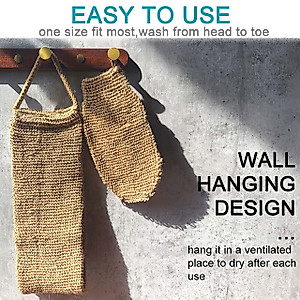 2 pcs/Set Large Natural Exfoliating Hemp Back Scrubber for Shower for Men and Women - Rub Glove Mitt Mitten - Deep Clean & Invigorate Your Skin - Machine Wash and Dry - Double Sided Available