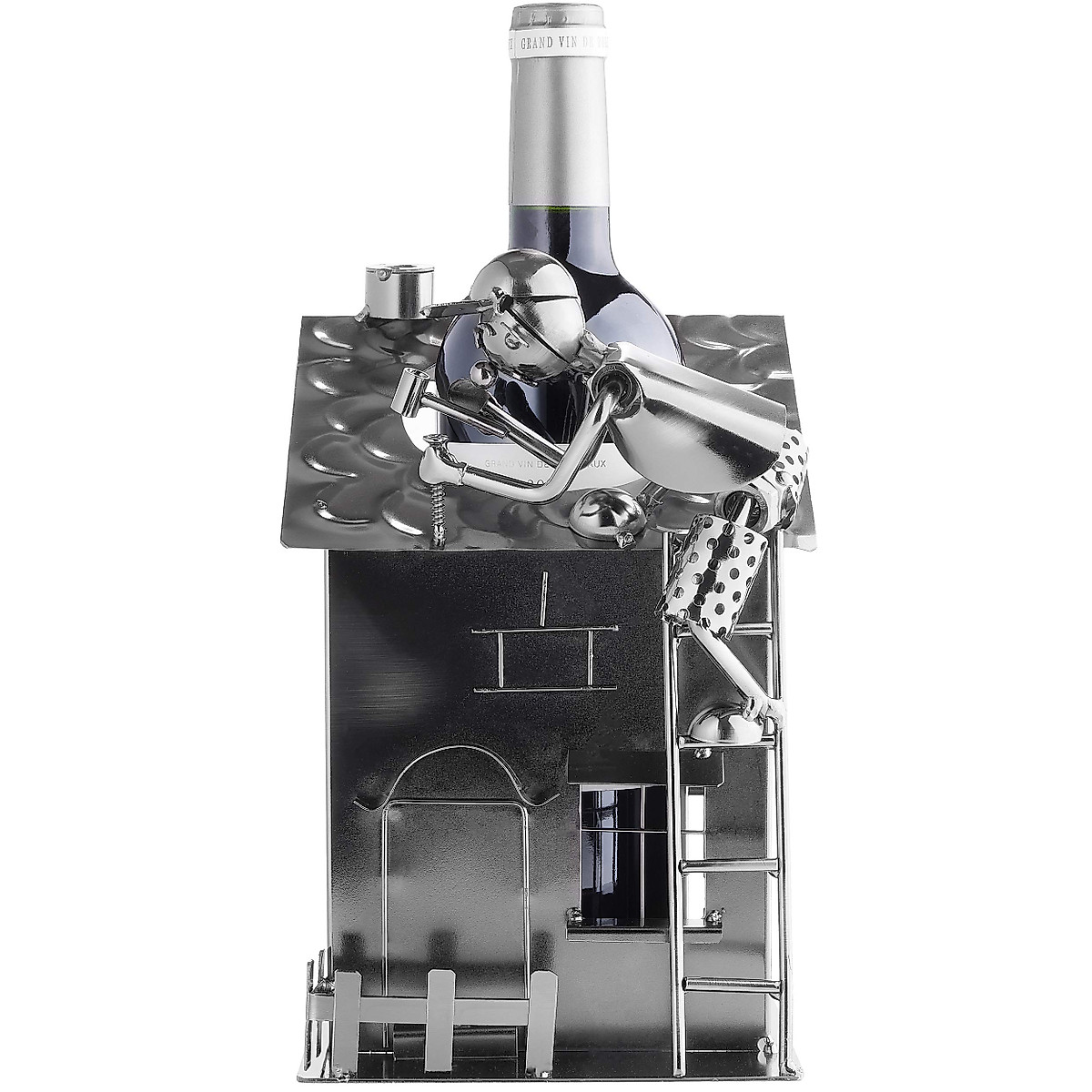 BRUBAKER Wine Bottle Holder 'Home Sweet Home' - Table Top Metal Sculpture - with Greeting Card