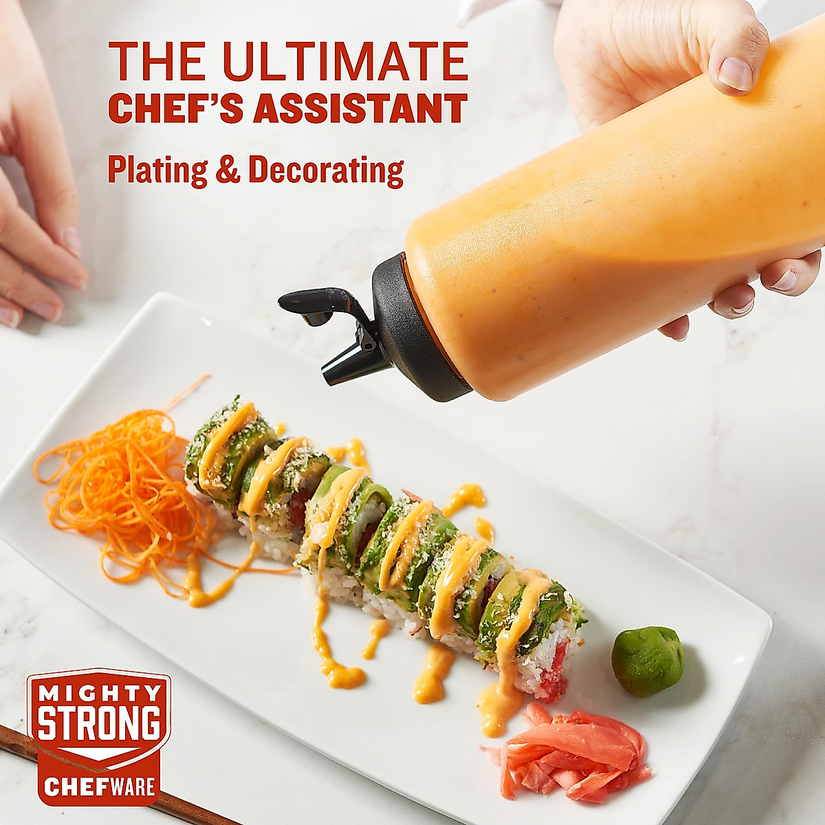 MIGHTY STRONG Condiment Squeeze Bottles for Sauces - 32 Oz Squirt Bottles for Liquids, Easy Pour Sauce Bottles with Leak Proof Snap Cap, Condiment Bottles, Plastic Squeeze Bottles (Classic, 4, Count)